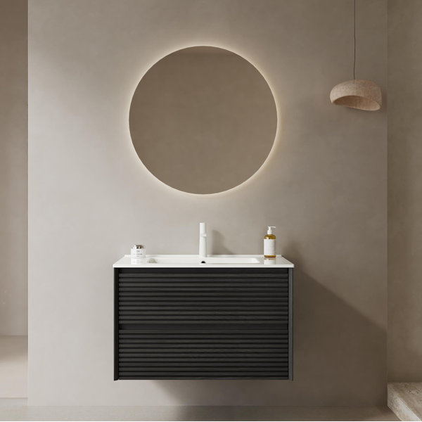 Ebern Designs Eclat 30" Bathroom Vanity with Sink, Modern Wall-Mounted Floating Plywood Bathroom ...